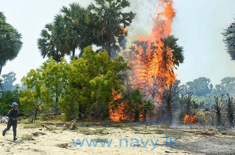 Navy extinguish a fire on private property in Talaimannar