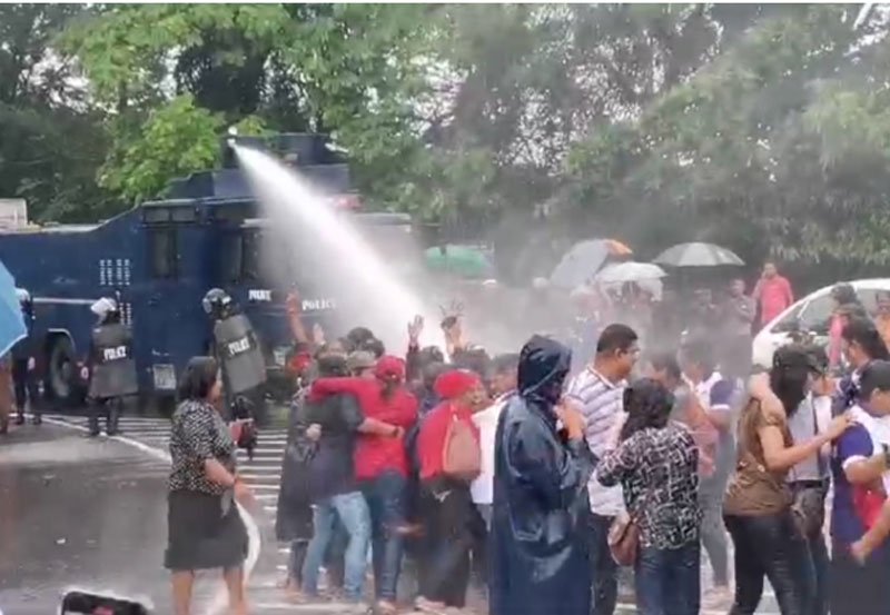 Police deploy water cannons to quell protest