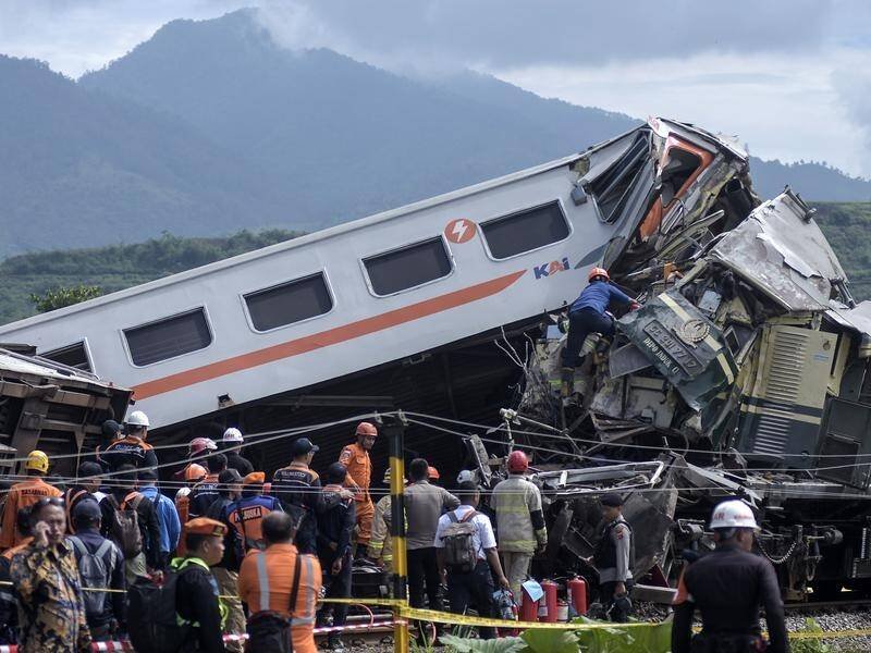 Two trains collide in Indonesia's West Java province